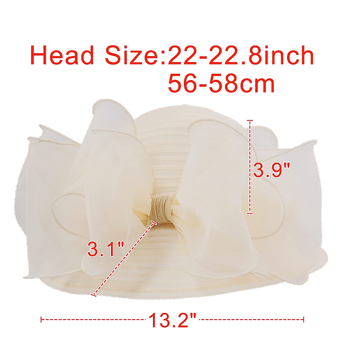 Bellady Women Organza Hat Derby Fascinator, Lady Tea Party Wedding Bridal Hat, UV Protection Wide Brim Sun Hats, Beige