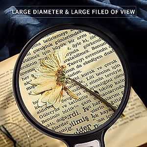 Magnifying Glass with Light, 10X 20X High Magnification, Large Handheld Magnifier with 4 LED Light, Suitable for Low Vision Seniors Reading, Jewelry, Coin, Science.