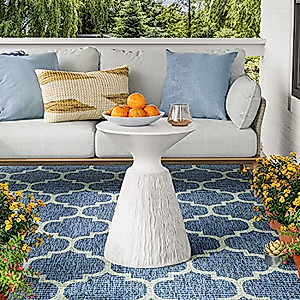 COSIEST Outdoor Side Table, Mushroom Shaped MgO Accent Table, Lightweight Patio End Table with Rotund Base, Round Top Plant Stand for Garden and Deck, White