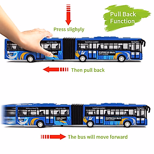 Crelloci City Bus Toy for Kids, Die Cast Alloy Pull Back Vehicles, Metro Articulated Electric Bus with Sounds and Lights, Model Cars Toys Educational Gift for Kids Boys Girls Ages 3+