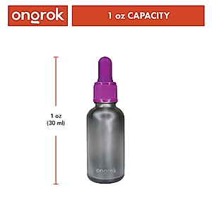ONGROK Glass Dropper Bottles (1oz/30ml), 6 Pack, Color Coded Tincture Bottles with Dropper, UV Resistant, Frosted Grey Glass Vials with Pipette Dropper, Funnel Included
