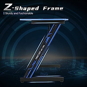 HKLGorg Gaming Desk 47 Inch Computer Desk Gaming Table Writing Table Modern Ergonomic Racing Style Home Office Desk Workstation Carbon Fiber Headphone Hook-Blue