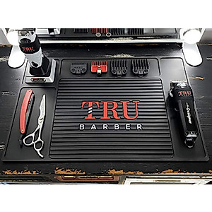 TRU BARBER Organizer Mat 18" X 13” (BLACK) Flexible PVC Station Mat, Salon Barbershop work station pads, Beauty salon tools, Counter mat for clippers, anti slip