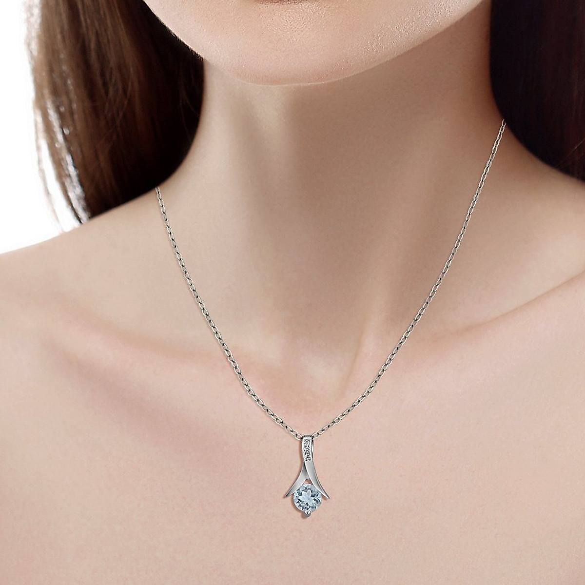 Gem Stone King 925 Sterling Silver Aquamarine Pendant and Earrings Jewelry Set For Women (2.25 Cttw, Round Gemstone Birthstone, with 18 Inch Silver Chain)