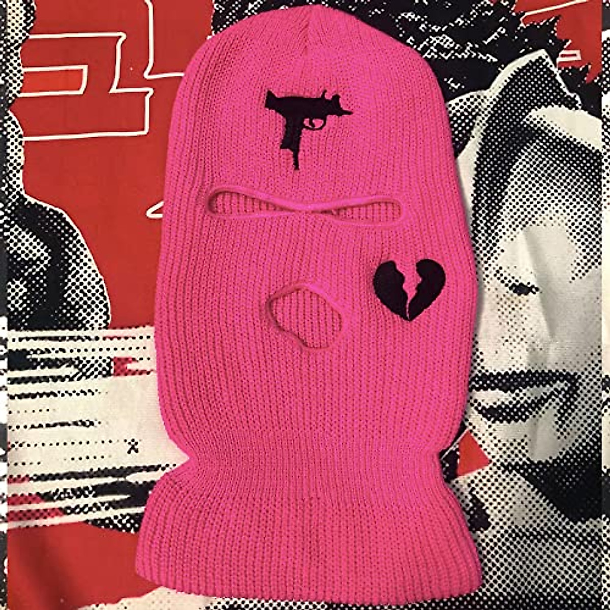 FASHIXD 3 Hole UZI Balaclava Knitted Full Face Cover Ski Mask Winter Windproof Neck Warmer Thermal Cycling for Men Women (Rose red)