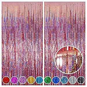 Foil Fringe Backdrop, Melsan 2 Pack 3.2 ft x 8.2 ft Tinsel Foil Fringe Curtains, Sparkle Fringe Curtains for Party Photo Background Decoration, Rose Gold