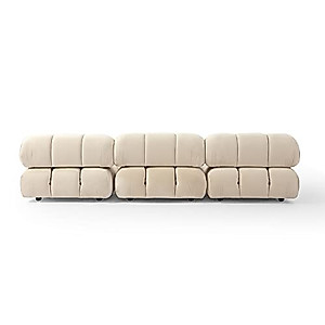 Decorific NYC Bellini Sofa, Mid-Century Modern Sofa, White/Ivory, Velvet, 3 Seat