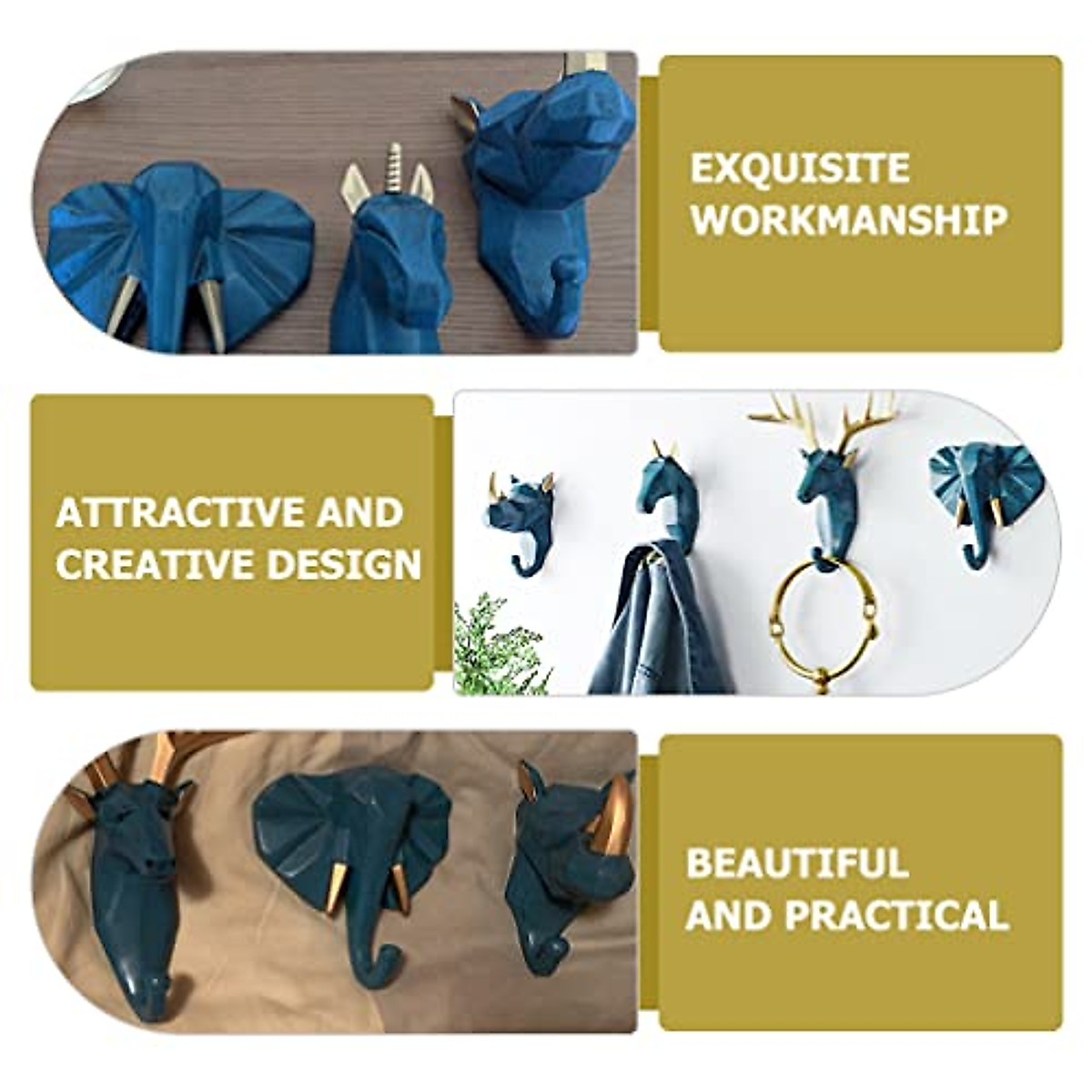 Homoyoyo Elephant Head Wall Decor Rhino Wall Hooks Cartoon Towel Hooks Door Clothes Hangers Wall Hat Organizer Animals Sundries Rack Hooks for Bathroom Kitchen Supplies Cute Wall Hooks