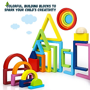 TOY Life Wooden Rainbow Stacking Toy, 27 Pcs Stacking Toy Wooden Rainbow Stacker Baby Toys 6 to 12 Months Montessori Rainbow Stacking Game Baby Toys 12-18 Months Nesting Blocks Puzzle Educational Toys
