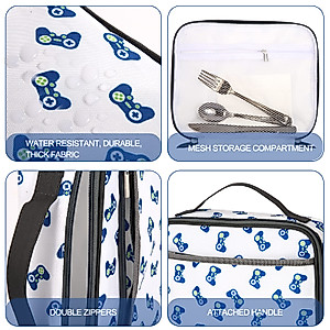 Insulated Lunch Bag - Freezable Case Meal Tote Cooler with Pockets for Kids Girls Boys Teens Water Resistant Reusable Hot Cold School Work Padded with Handle - Lunch Containers (Video Game)