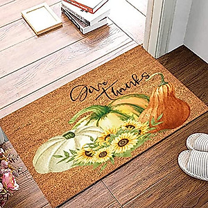 Welcome Rug Pumpkin Sunflower Fall Leaves Entryway Outdoor Floor Door Mat with Heavy Duty Backing Give Thanks Coir Mat Outdoor - Front Door Entryway Mats Welcome Home Gifts 16x24in