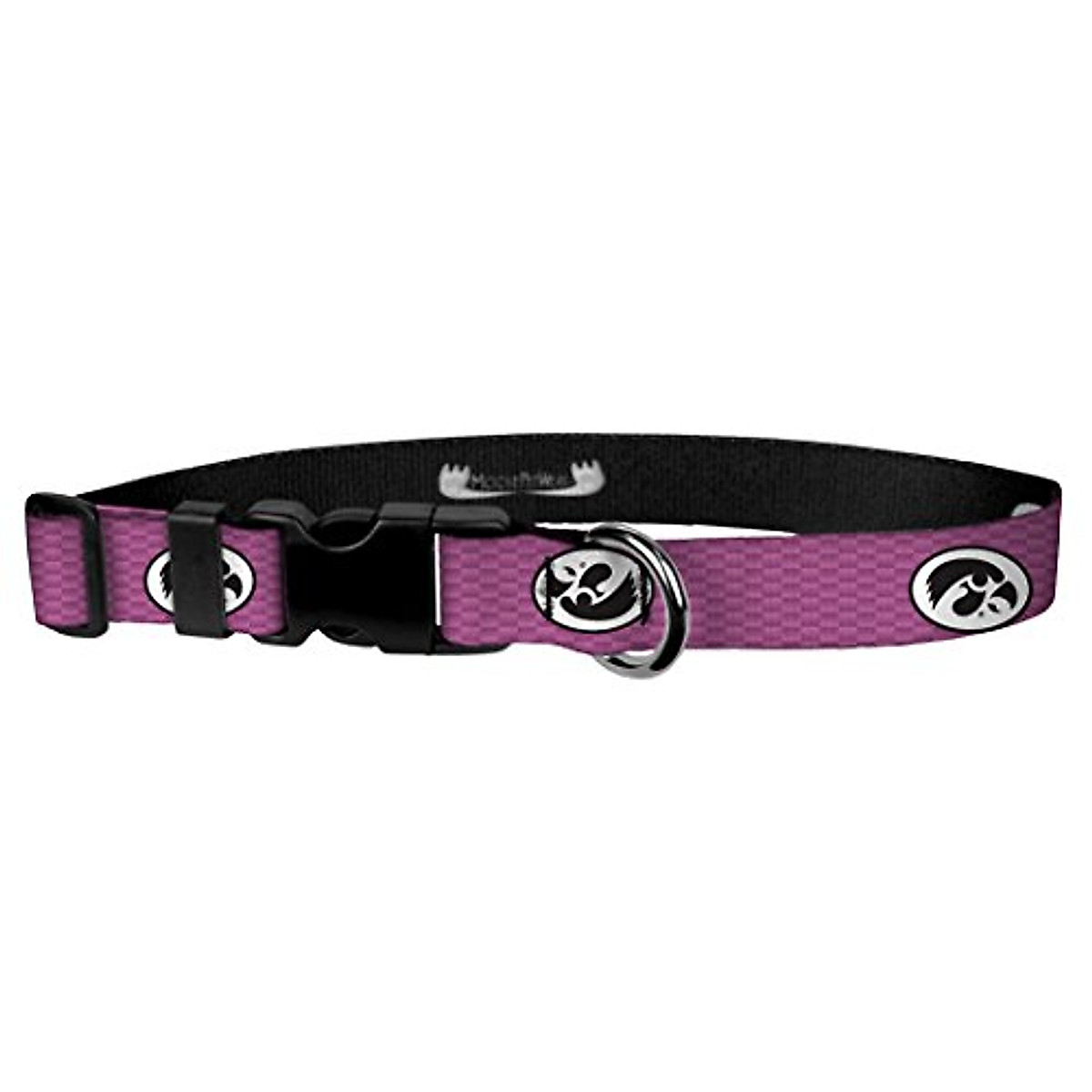 Moose Pet Wear Dog Collar – University of Iowa Hawkeyes Adjustable Pet Collars, Made in The USA – 1 Inch Wide, Large, Pink Carbon Fiber