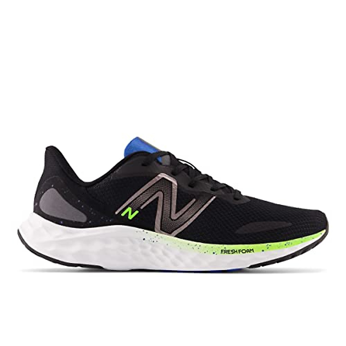 New Balance Men's Fresh Foam Arishi V4 Running Shoe, Black/Pixel Green/Cobalt, 7.5 X-Wide