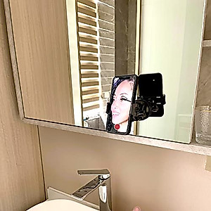 Universal Mirror Shower Phone Holder, Multi-Directional Dual 360 Degree Rotating Suction Cup Phone Wall Mount stand, Tiktok Youtube Vlog Video Recording Kit, airplane travel essentials accessories