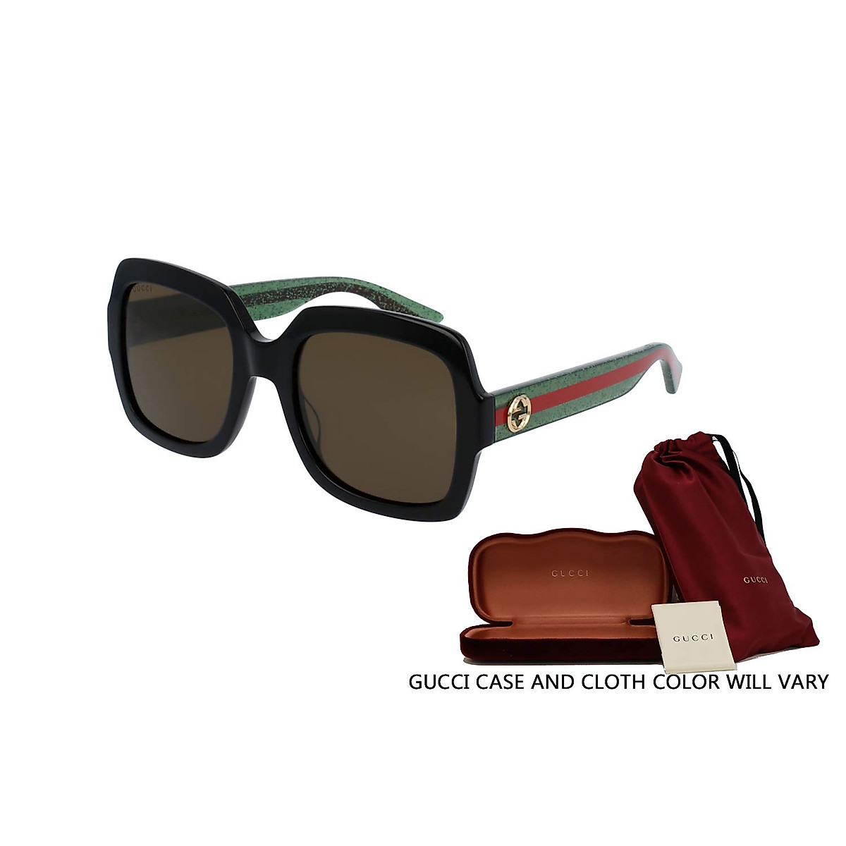 Gucci GG0036S 002 54M Black/Green/Brown Rectangular Sunglasses For Women + BUNDLE with Designer iWear Eyewear Kit