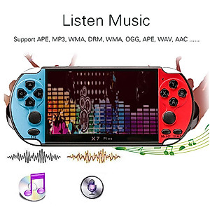 X7 PLUS Handheld Game Console 5.1-inch Dual Joystick Game Console 8GB Built-in 1000 Games Support 32/64/128-bit Video Game Console ( Blue+Red）