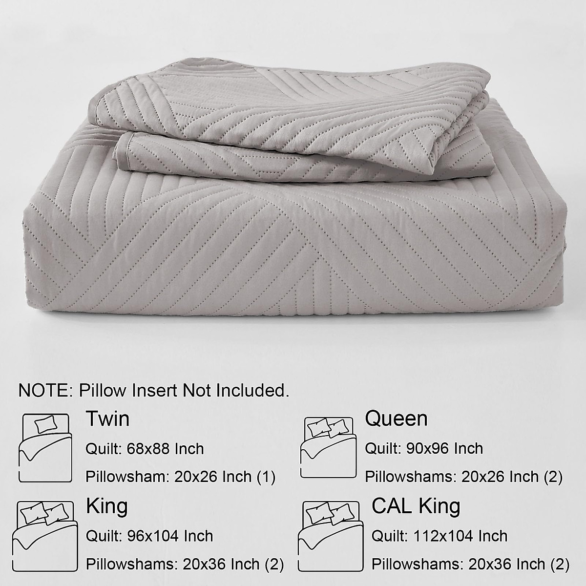 Whale Flotilla Queen Quilt Set, Soft Lightweight Quilts Bedspreads Coverlet with Embossed Pattern, Bedding Sets with 2 Pillow Shams, Reversible Bed Cover for All Seasons, 96x90 Inches, Light Grey