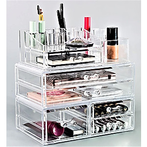 Sorbus Huge Acrylic Makeup Organizer - Extra Large Makeup Case & Display - Stackable 3 Piece Cosmetic Organizers and Storage Set with Acrylic Drawers - Great Vanity, Dresser & Bathroom Organizer