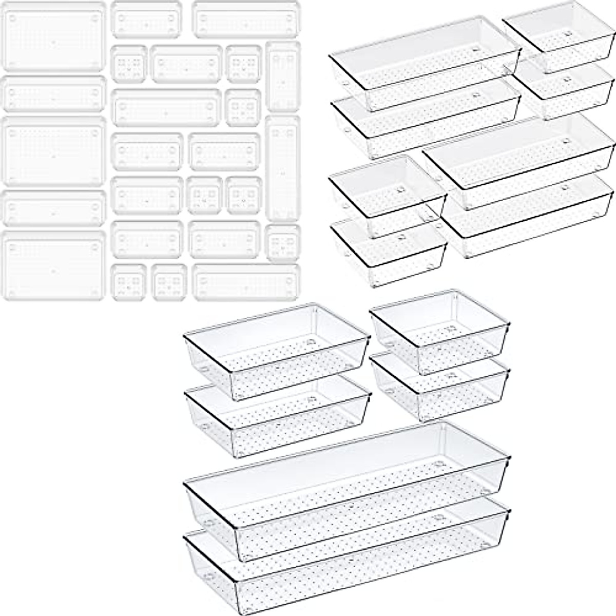 39 PCS Large Clear Plastic Drawer Organizer Set, Non-Slip/Crack Bathroom Vanity Drawer Organizer Trays Dividers, Versatile Storage Bins for Makeup, Jewelry and Office, Desk, Bathroom, Bedroom, Kitchen