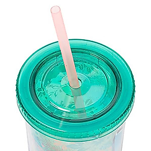 Silver Buffalo Lilo and Stitch Tropical Pattern Plastic Tall Tumbler/Cold Cup with Lid and Straw, 20-Ounce