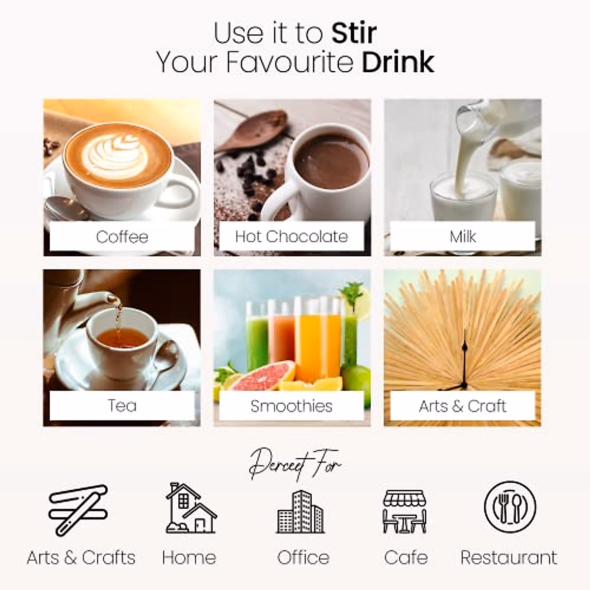 SPIXIR Coffee Stirrers Disposable Wooden Coffee Stir Sticks - Biodegradable Eco-Friendly Round-End Birchwood 5.5 Inches Large Wooden Stir Sticks - Pack of 500 Wood Stir Sticks