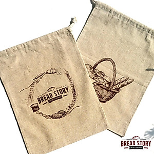 Natural Linen Bread Bags - 2-Pack Large 11 x15 in (30 cm x 40 cm) Ideal for Homemade Bread, Reusable Food Storage, Housewarming, Wedding Gift, Storage for Artisan Bread - Bakery & Baguette Bag