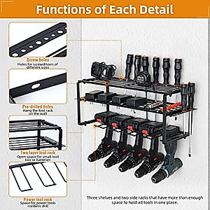 WUSHENG Power Tool Organizer, Tool Organizers and Storage Heavy Duty Floating Drill Holder 3 Layers Wall Mounted Tool Rack for Handheld Cordless Tools Battery Powered Tools