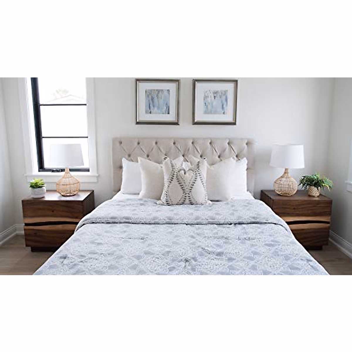 Kouboo Luhu Cane Rib Bulb Table Lamp, Natural with White Shade