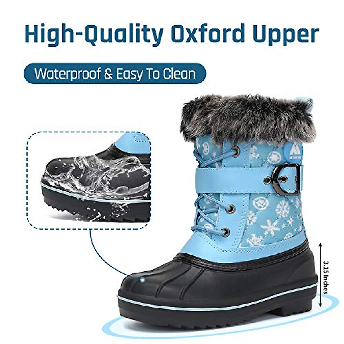 Mishansha Boys Girls Winter Snow Boots Outdoor Cold Weather Anti-Slip Kids Mid-Top Warm Boots Skiing Walking Sky Blue little kid 2