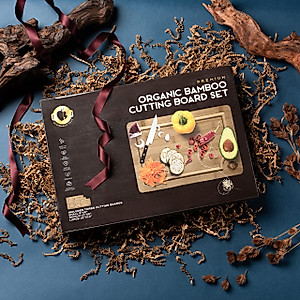 Organic Bamboo Cutting Board Set of 3 | Wooden Cutting Boards Set | Multipurpose for Meat, Veg, Cheese | Wooden Charcuterie Board with Juice Groove and Hidden Handles [3 Sizes] | by Gourmanity Cook