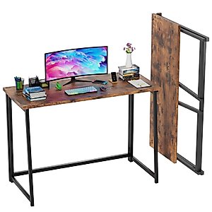 PayLessHere 42 Inch Folding Desk, Foldable Computer Desk for Small Spaces,Space Saving Computer Table Writing Workstation for Home Office,Easy Assembly,Vintage