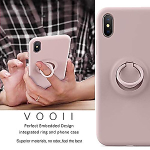 Vooii for iPhone Xs/X Case Kickstand | Baby Grade Liquid Silicone | 10ft Drop Tested Protective, Microfiber Lining Shockproof Full-Body Cover Case for iPhone Xs/X (Sand Pink)