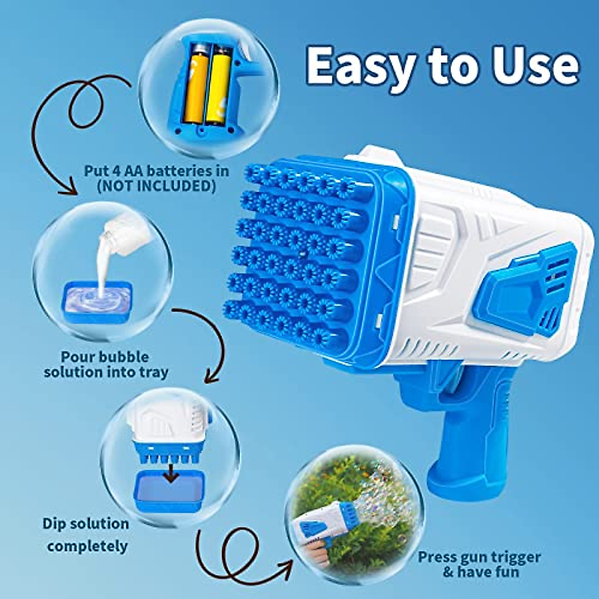 Bazooka Bubble Gun with Light for Summer|Rocket Boom Bubble Blower|Big Rocket Launcher Bubble Machine Gun,Toddler Outdoor Toys for Kids Ages 4-8,Gifts for 3 5 6 7 Year Old Boys and Girls,Adults (Blue)