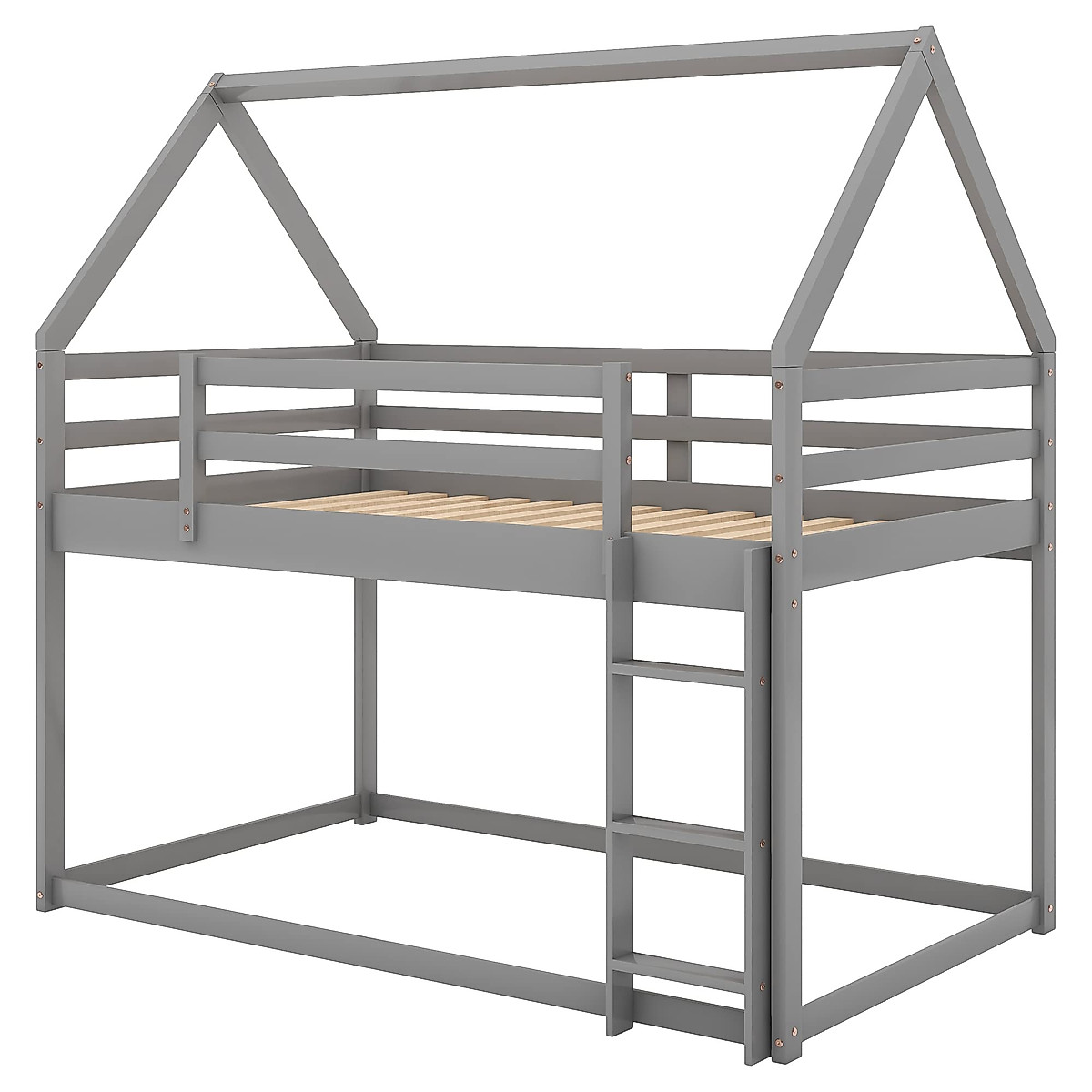 TARTOP House Shaped Bunk Bed Twin Over Twin Size Wood Bunk Bed Frame Low Bunk Beds for Kids and Toddlers, Twin Size,Gray