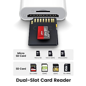 SD Card Reader for iPhone iPad, Dual Connector Memory SD Card Adapter, Support SD/MicroSD Cards, High-Speed Digital Trail Camera to iPhone Viewer, Plug and Play - White