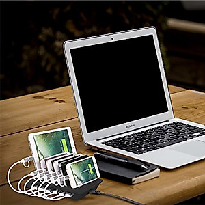 USB Charging Station Dock - 7-Port - Fast Charge Docking Station for Multiple Devices - Multi Device Charger Organizer - Compatible with Apple iPad iPhone and Android Cell Phone and Tablet