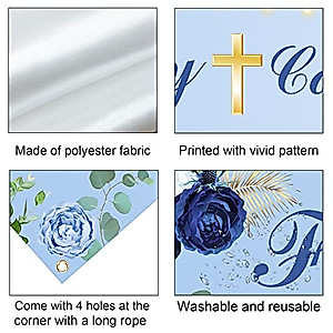 Labakita Large First Holy Communion Banner, Baptism Decorations for Boys or Girls, Baptism / Christening / Baby Shower Party Decorations, Blue