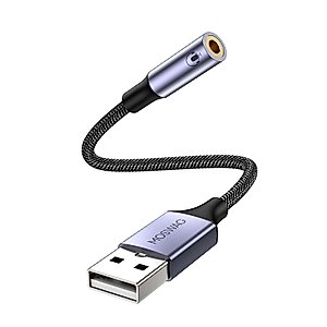 MOSWAG USB to Audio Jack Adapter 0.65Feet/20cm, External Sound Card Jack Audio Adapter with 3.5mm Aux Stereo Converter Compatible with Headset, PC, Laptop, Linux, Desktops, PS4 and More Device