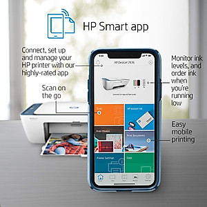 HP DeskJet 2636 Wireless All-in-One Color Inkjet Printer, Copy & Scan with HP Smart App, Blue (Renewed)