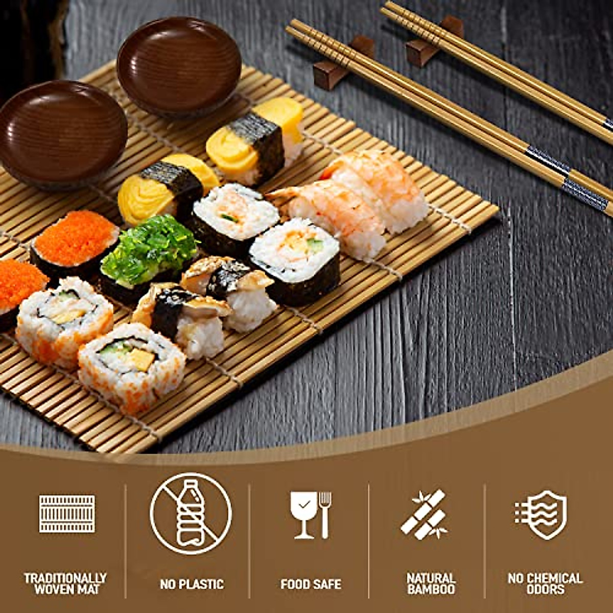 UR Happy Place Sushi Making Kit for Beginners-15 in 1 DIY Sushi Set Made of Real Wood