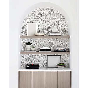 JiffDiff Black and White Floral Wallpaper 17.3" x 394" Peonies Removable Peel and Stick Floral Wallpaper Sketched Floral Self-Adhesive Prepasted Wallpaper Wall Decor (Sketched Floral)