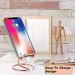 ROPOSY Cell Phone Stand for Desk, Cute Metal Rose Gold Cell Phone Stand Holder Desk Accessories, Compatible with All Mobile Phones, iPhone, Switch, iPad