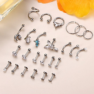 Magitaco 16G Cartilage Earrings Stud Hoop for Women Surgical Steel Forwards Helix Earring Eyebrow Rings Hoop Rook Daith Conch Earrings Nose Septum Rings Tragus Piercing Jewelry