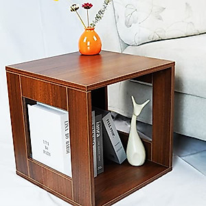 Wood End Table with Storage Shelf, Side Table for Living Room,Bedroom,Drink, Patio, Garden, Lawn, Indoor Outdoor Companion, Storage Display Shelf Organizer, Side Table Accent Furniture (Brown)