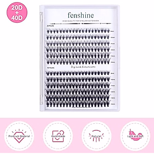 Fenshine Cluster Eyelash Extensions 240pcs 20D/40D Cluster Eyelashes Mixed, Natural False Eyelashes Cluster Soft Individual Lashes Clusters