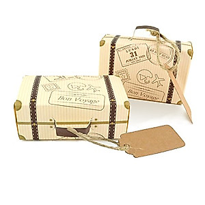 Faylapa Suitcase Candy Boxes, Party Favor Candy Box, Vintage Kraft Paper Gift Bag for Travel Theme Party,Wedding,Birthday,Bridal Shower (Travel Themed 50pcs)