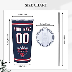 New England Custom 20oz Tumbler,Add Personalized Name and Number,Travel Coffee Mug, Stainless Steel, Insulated, Keep Drinks Cold and Hot,Gifts for Fans