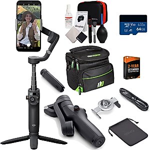 DJI Osmo Mobile 6 Smartphone Gimbal Stabilizer (Black) Accessory Bundle with Deco Gear Small Camera Bag, Lexar 64GB Memory Card, 2 Year CPS Enhanced Protection Pack and Cleaning Kit