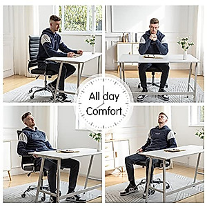 BOWTHY Home Office Chair Ribbed, Modern Leather Conference Room Chairs, Ergonomic Office Desk Chair, High Back Executive Computer Chair, Adjustable Swivel Chair with Arms (Black)