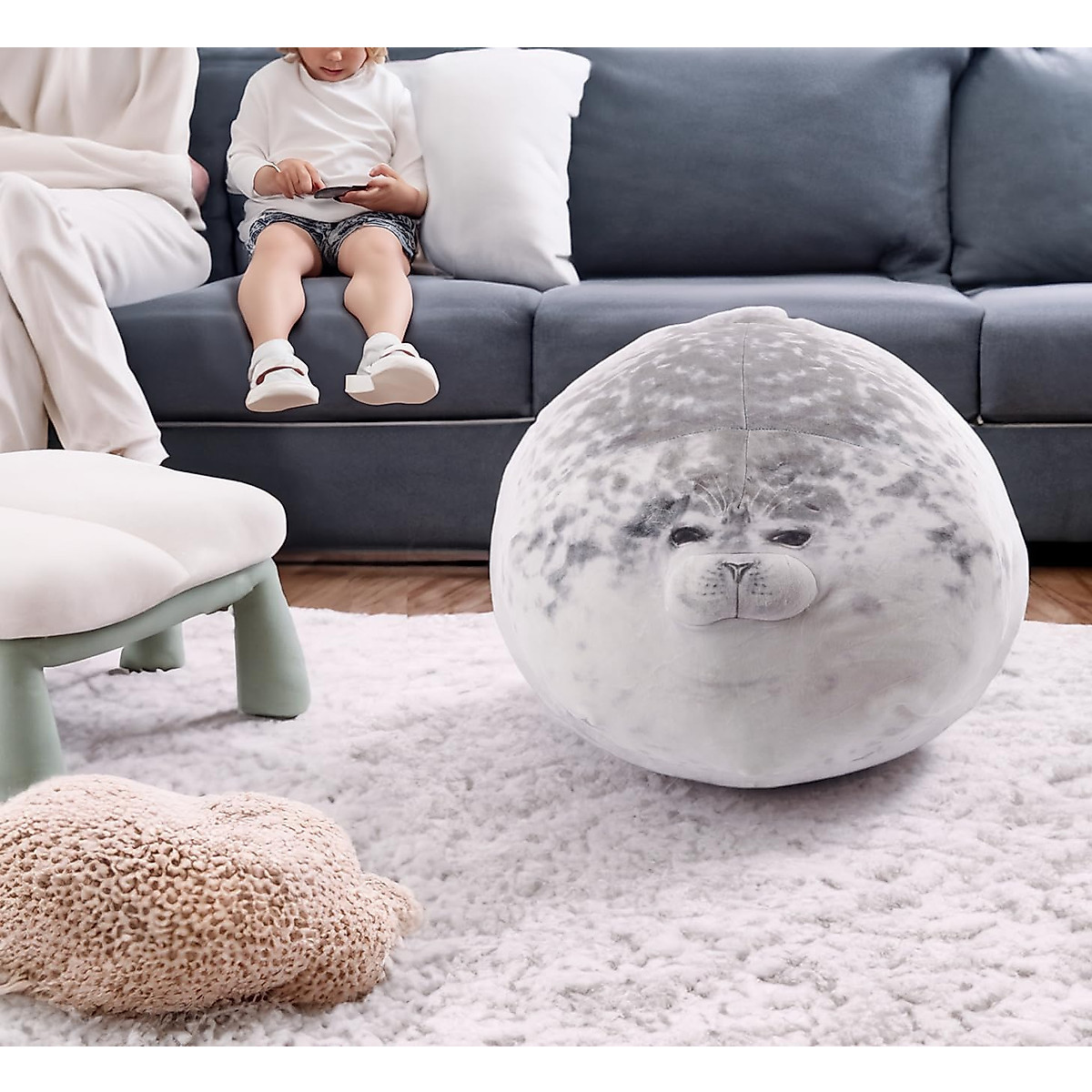 Ryttir 24 Inch Fuzzy Large Seal Stuffed Animal, Soft Stuffed Seal Toy Cuddly Bedroom Seal Plush, Funny Seal Gifts for Girls Boys